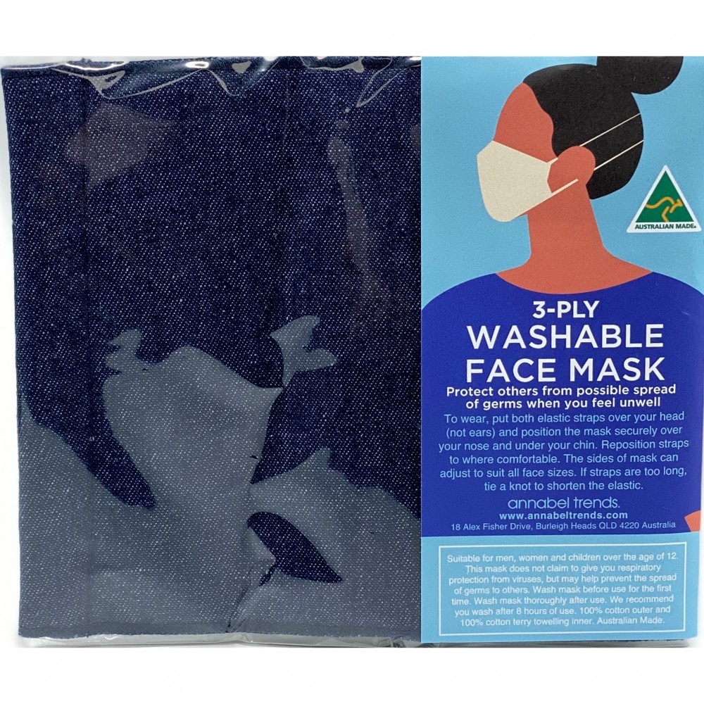 Washable Face Mask - 3PLY- Soft Cotton Surgical Style - Aussie Made